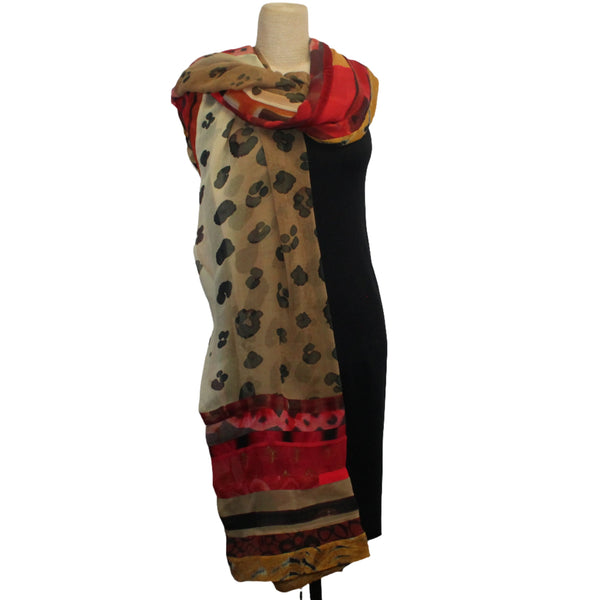 Catherine Bacon Shawl, Tribes, Mosaic, Red/Gold – Santa Fe Weaving Gallery