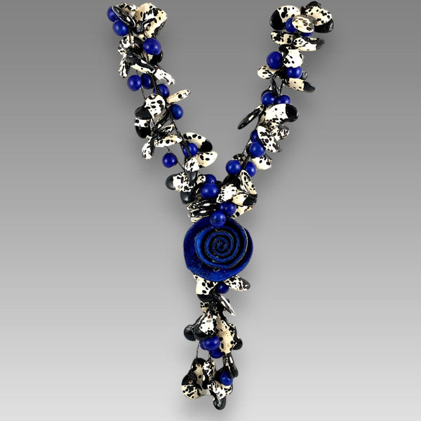 Lula Castillo Necklace, Lima Beans, Blue Rose – Santa Fe Weaving Gallery