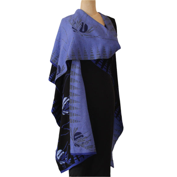 Sharon London Cape, Reversible, Lapis/Periwinkle – Santa Fe Weaving Gallery